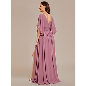 Ever-Pretty Women's V Neck A Line Split Half Sleeves Floor Length Chiffon Ball Gowns Orchid US16