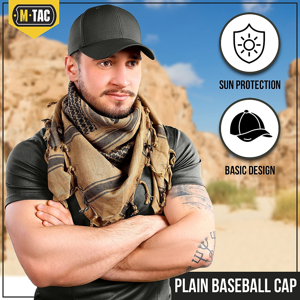 M-Tac Tactical Baseball Cap - Adjustable Plain Workout Ball Cap, Ripstop Hats for Men and Women (Black, M)
