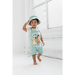 Disney Lion King Simba Timon Pumbaa Newborn Baby Boys French Terry Short Overalls T-Shirt & Hat 3 Piece Outfit 3-6 Months