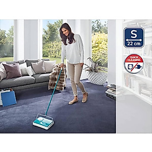 Leifheit Floor Sweeper, Carpet Sweeper,Carpet Sweeper Regulas, Turquoise, with Height Adjustment; 3 Sweeping Brushes; Sweeping Width 22 cm