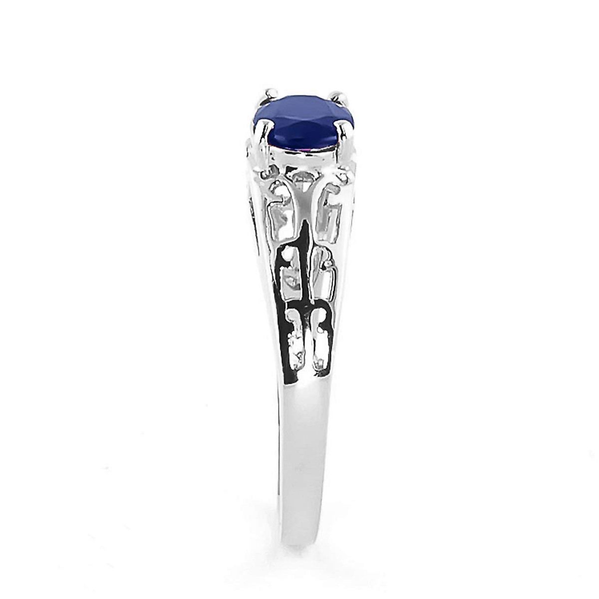 Galaxy Gold GG 14k Solid White Gold Filigree Ring with 1.15 Carat (CTW) Natural Blue Sapphire-2394 (5.5)