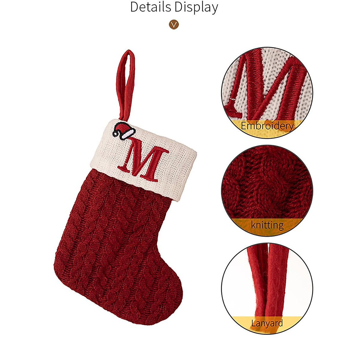 Zocvyi 7 inch Mini Cute Knit Monogram Embroidered Christmas Stocking Personalized Initial Christmas Stocking Family Holiday Xmas Party Decor Christmas Decorations-M-Red