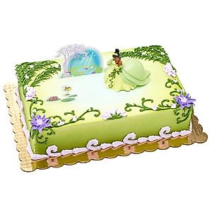 DecoSet® Disney Princess Tiana Cake Topper, 3-Piece Cake Decoration With Tiana And Frog Figurine, Water Lily Pic, And Background Scenery Pic