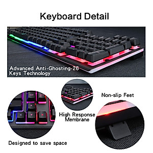 DGG ST-KM6 Wired RGB Backlit Gaming Keyboard and Mouse, Gaming Mouse Pad, Gaming Headset,All in One Combo for PC Gamers and Xbox and PS4 Users