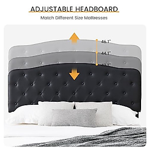 GAOMON Queen Size Platform Bed Frame with Button Tufted Headboard, Faux Leather Upholstered Mattress Foundation, Wooden Slat Support, No Box Spring Needed, Black