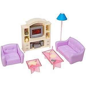 My Fancy Life 24012 Dollhouse Furniture, Living Room with TV/DVD Set and Show Case Play Set
