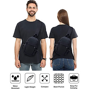 SEAFEW Small Black Sling Crossbody Backpack Shoulder Bag for Men Women, Lightweight One Strap Backpack Sling Bag Backpack for Hiking Walking Biking Travel Cycling USB Charger Port-Nylon