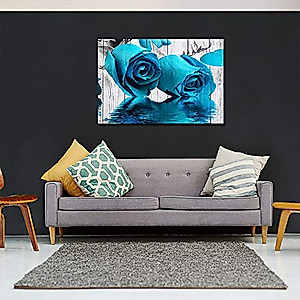 Canvas Wall Art for Bedroom Blue Rose Flower Wall Decor Black White kitchen decoration paintings Gifts for Girls Women Canvas art Prints Panels Framed HD Pictures Office Bathroom Home decorations