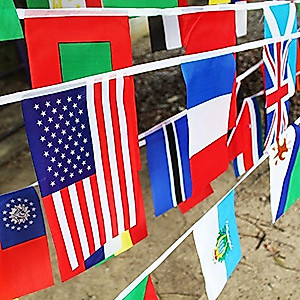 Anley 100 Countries String Flag, International Bunting Pennant Banner, Decoration for Grand Opening, Sports Bar, Party Events - 82 Feet 100 Flags