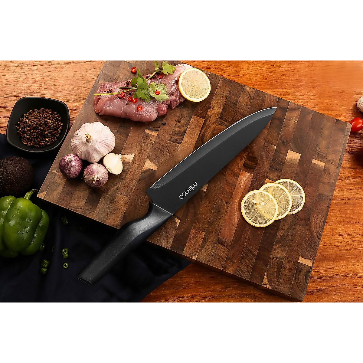 Kitchen Knife Set with Block and Sharpener 16 Pcs German Stainless Steel Knife Block Set with Cutting Board, Finger Protector for Cutting Food and Knife Sharpener Knives Set for Kitchen