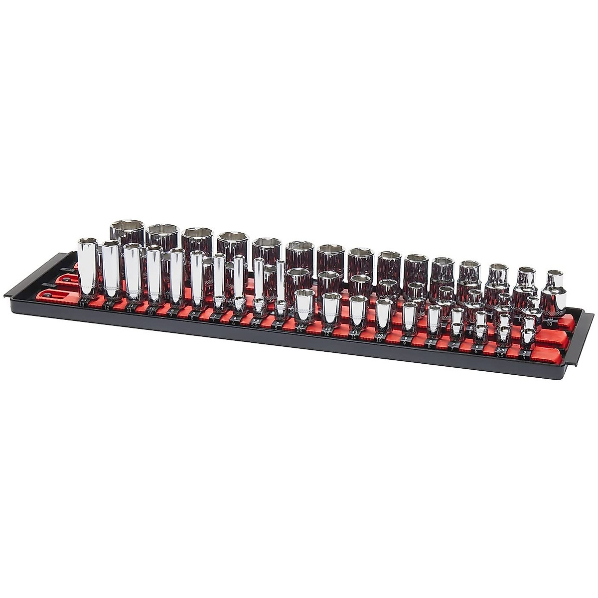 Ernst Socket Boss: A Premium 3-Rail Multi-Drive Socket Organizer in Red (8450), Measuring 19-Inches for Comprehensive Tool Storage - Socket Organization Tray