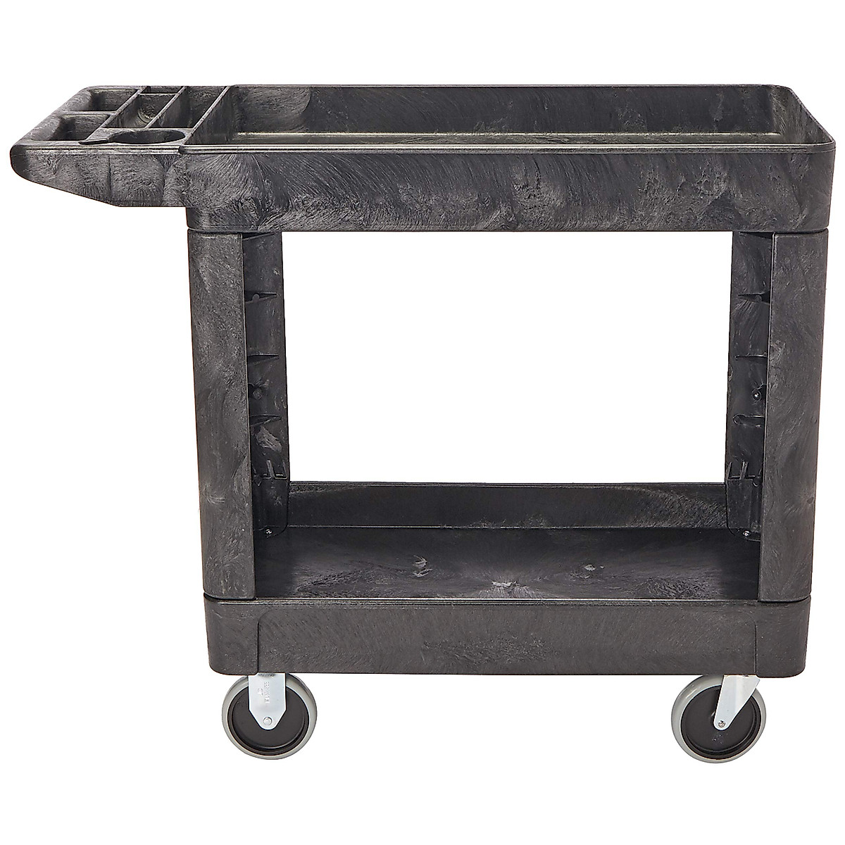 Rubbermaid Commercial Products 2-Shelf Utility/Service Cart, Small, Lipped Shelves, Storage Handle, 500 lbs. Capacity, for Warehouse/Garage/Cleaning/Manufacturing (FG450089BLA)