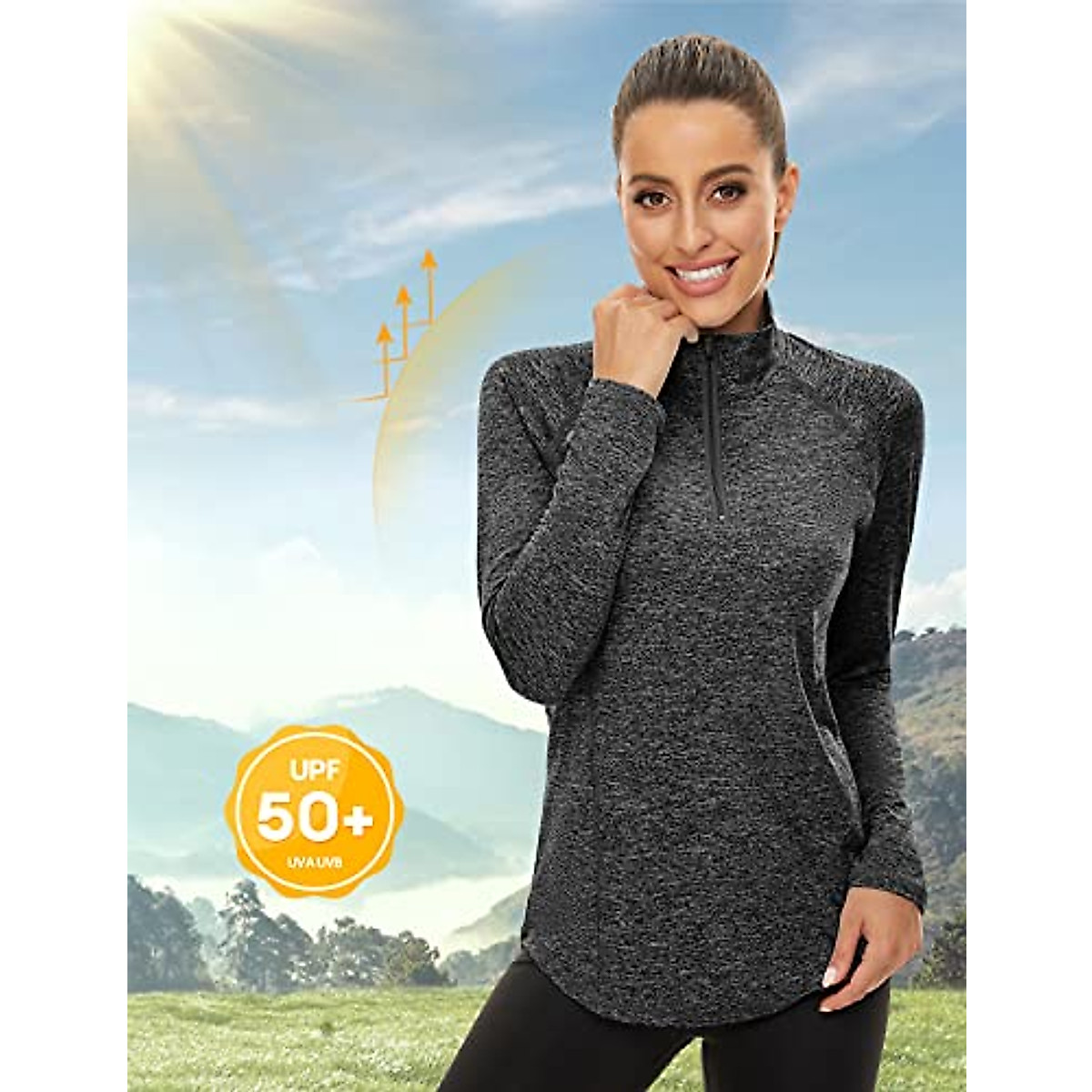 LURANEE Long Sleeve Athletic Shirt Women, Casual Dark Grey nLightweight Half Zip Pullover Loose Hiking Running Clothes Comfy Workout Yoga Tops Fitness Gym Wear Sport Quick Dry Fit Shirts M