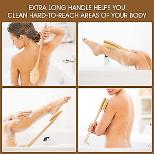 Bath Brush 19.7inch Long Handle Bristle Body Scrubber, Exfoliating Shower Brush Improve Skin's Health Beauty, Back Brush for Men& Women &Elderly