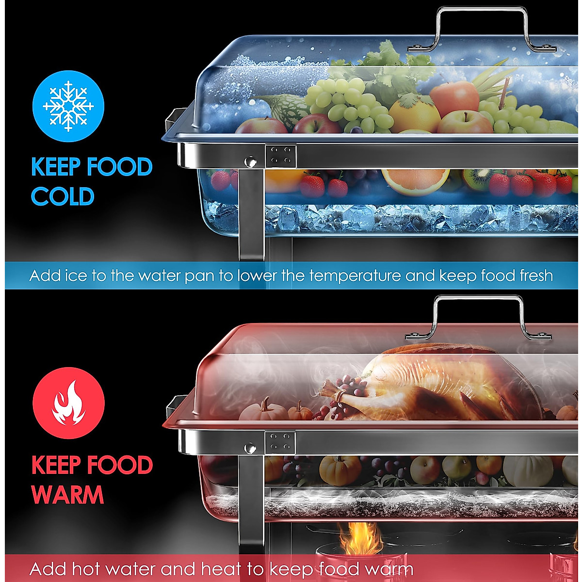 4 Pack Stainless Steel Chafing Dishes Buffet Set with Serving Utensils Sets by Teivio,9 QT Rectangular Silver Chafer Complete Set, Buffet Servers and Food Warmer for Catering, Party, Wedding