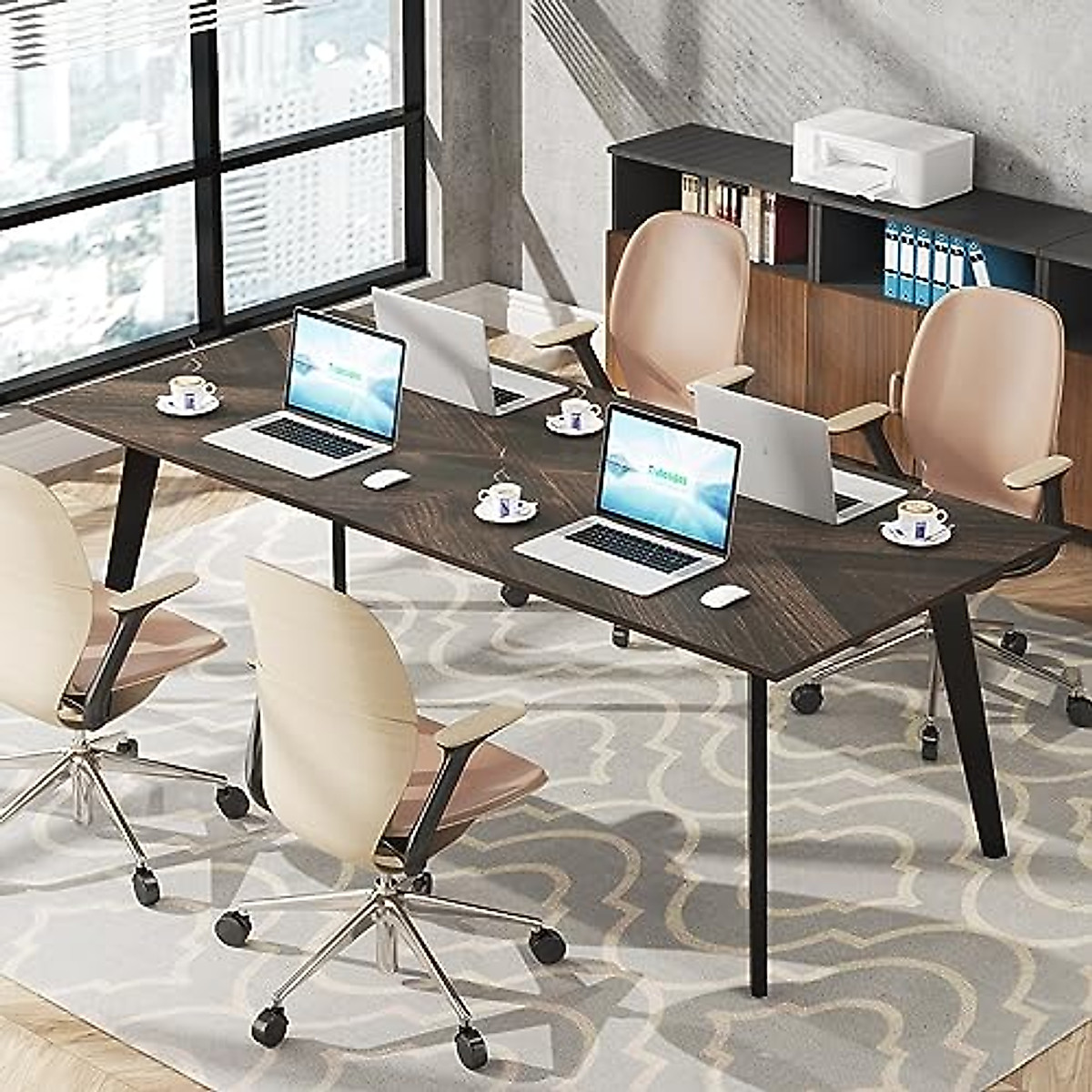 Tribesigns 6FT Conference Table, 70.2”W X 30.9”D Rectangular Meeting Room Table Seminar Table, Large Computer Desk for Home Office (Brown)