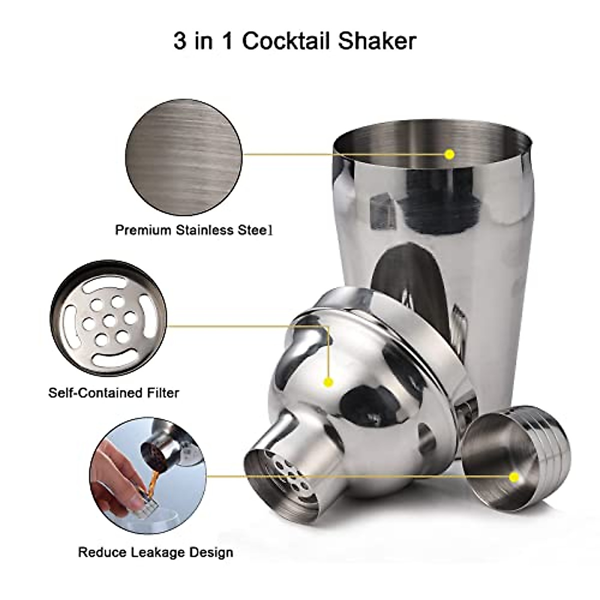 ProCattle 13 Piece Cocktail Shaker Set with Bamboo Stand, Stainless Steel Mixology Bartender Kit and Recipes, Bar Tools Set, Gifts for Men Dad Grandpa, Home Party, Bar Party, Travel - 25 OZ (750ml)