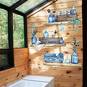 Blue Towel Shelf Wall Stickers, sacinora Cosmetic Brush Organizer DIY Wall Decals Removable Vinyl Peel and Stick for Boys Man Bathroom Restroom Toilet Art Home Decoration