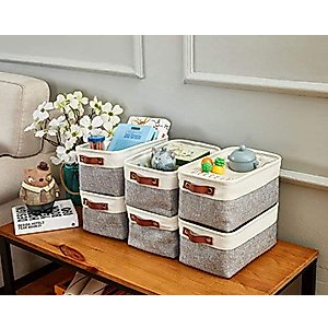 DECOMOMO Foldable Storage Bin (LARGE-Grey and White 15 x 11 x 9.5" - 3 Pack and Small 11.8 x 8 x 6-6 Pack) Collapsible Sturdy Cationic Fabric Storage Basket Cube W/Handles for Organizing Shelf Nurse