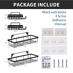 Oudvaker 4 Pack Shower Caddy Shelf Organizer Rack with Shower Soap Holder Wall Self Adhesive Suction Bathroom Set Decor Organization Shelves Kitchen Storage Spice Rack, Black