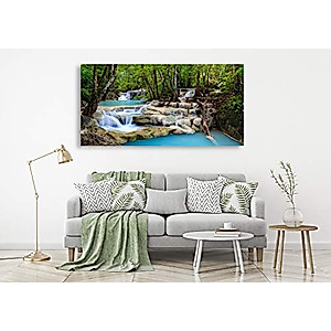 S01574 1 Panels Wall Art Tropical Beautiful Waterfall Prints Light Green Forest Natural Landscape Picture Canvas Paintings Scenery Spring Summer landscape for Home Wall Decor Artwork XXLarge
