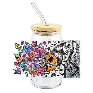 10 Sheets Halloween UV DTF Transfer Sticker 3D Cups Wraps Stickers for 16oz Libbey Glass Mug Waterproof Rub on Transfers Decal for Crafts