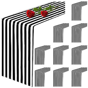 10 Pack Striped Table Runner Polyester Table Decor Classic Black and White Striped Table Runner Modern Elegant Design for Indoor Outdoor Events Banquet Party Wedding (12 x 72 Inch)