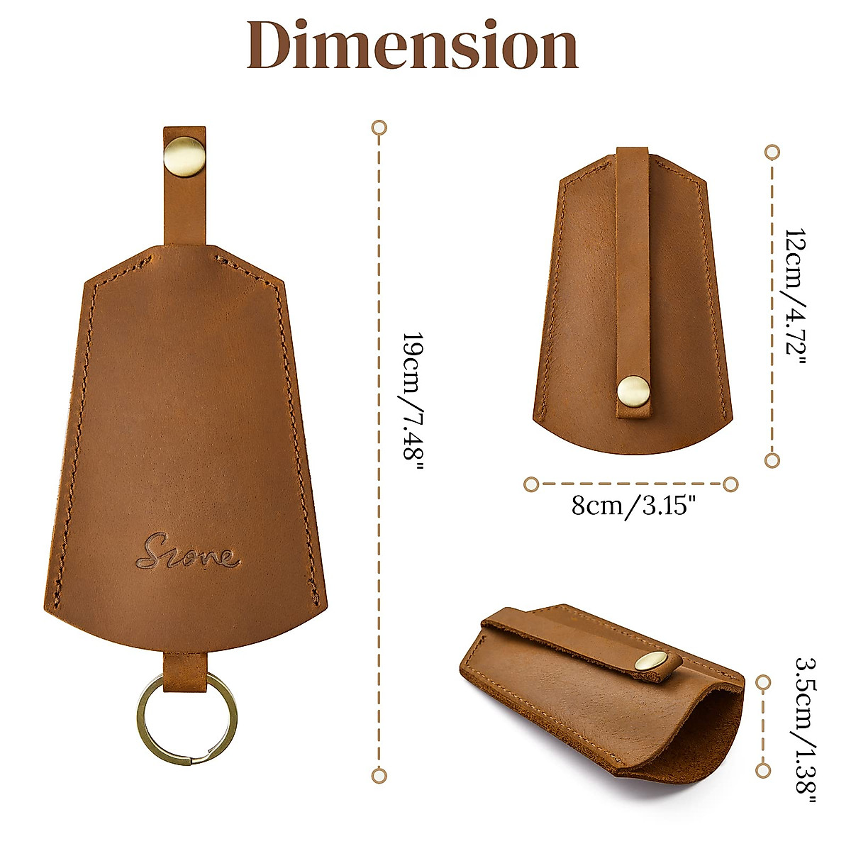 S-ZONE Keychains for Women Men Genuine Leather Car Key Holder Case Key Protector Cover Sleeve Keychain Pouch with metal ring