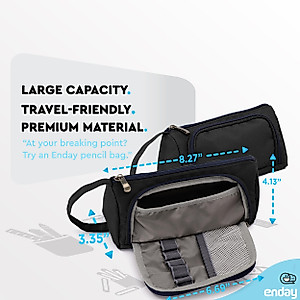 Enday Big Capacity Pencil Case, 3 Compartments Pencil Bags with Zipper, Large Capacity Pencil Pouch, Cute Pencil Case Organizer, Zipper Pencil Pouches, Black