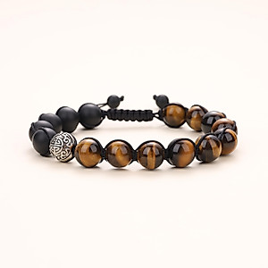 COAI 'Asia Blessing' Vintage 925 Sterling Silver Bead Onyx Tiger Eye Bracelet