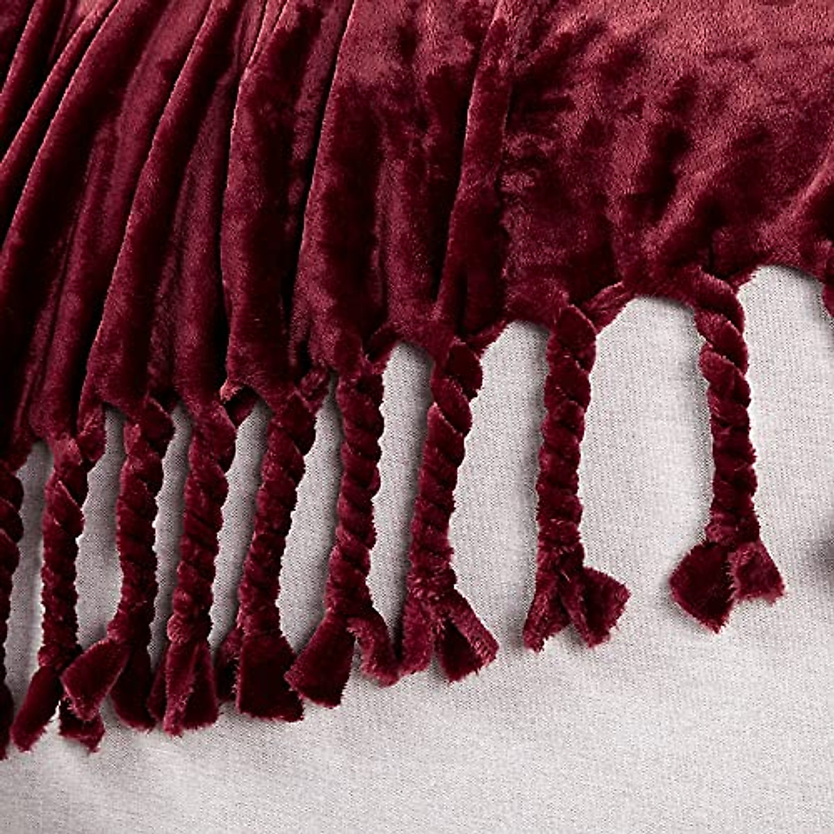 Homiest Fleece Throw Blanket with Fringe, Soft & Cozy Flannel Wine Red Throw Blanket, Lightweight Decorative Throw Blanket for Sofa Bed Chair All Season (Burgundy, 50 x 60 Inch)
