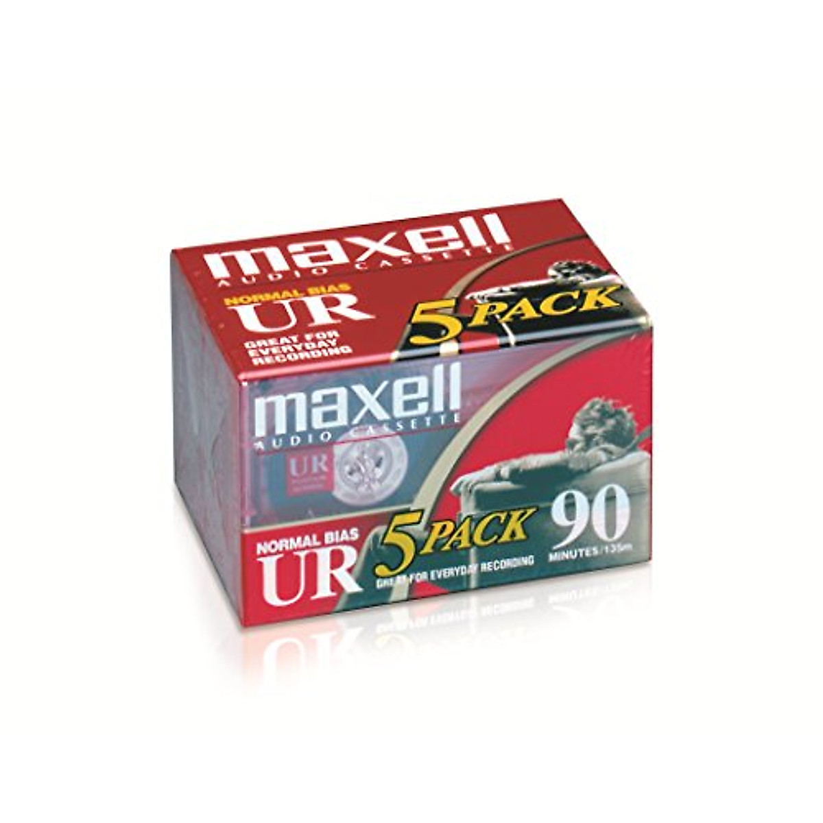 Maxell UR 90 Normal Bias Blank Audio Recording Cassette Tape, Low Noise, 90 Minute Recording Time, 5 Pack & 190319 Stereo Headphone, Black (Packaging May Vary)