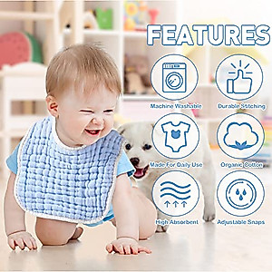 30 Pcs Muslin Baby Bibs Muslin Cotton Bibs for Baby Girls and Boys, Baby Bandana Drool Bibs Absorbent Newborn Teething Bibs 6 Layers Muslin Bibs with Snap Button for Infant Teething and Drooling