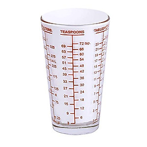 Kolder Mix N Measure Glass, Multi-Purpose Liquid and Dry Measuring Cup, 6 Units of Measurement, Heavy Glass, Red