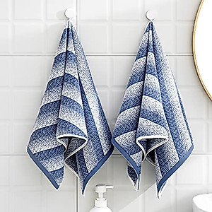 YiLUOMO Diagonal Striped Pattern Hand Towels Set of 2 Blue Color Fade Design 100% Cotton Absorbent Soft Towel for Bathroom 13 x 29 Inch