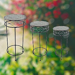 Red Carpet Studios 20176 Indoor/Outdoor Rustic Metal Plant Stands, Set of 3, Patina