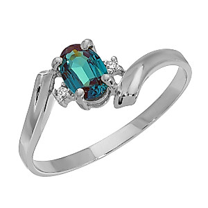 Galaxy Gold GG Size 11.0 Sterling Silver 925 Ring with Natural Diamonds & Oval Lab. Grown Alexandrite