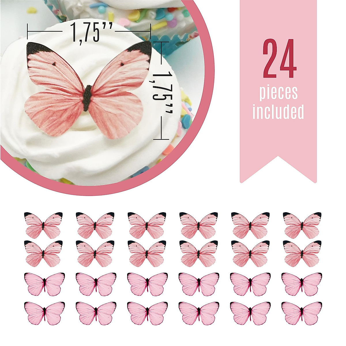 Sugar Robot Edible Butterflies for Cake Decorating - Small Pastel Pink Butterfly Cake Toppers and Cupcake Toppers - Decoration Made in the USA - Premium Crafted (Pink)