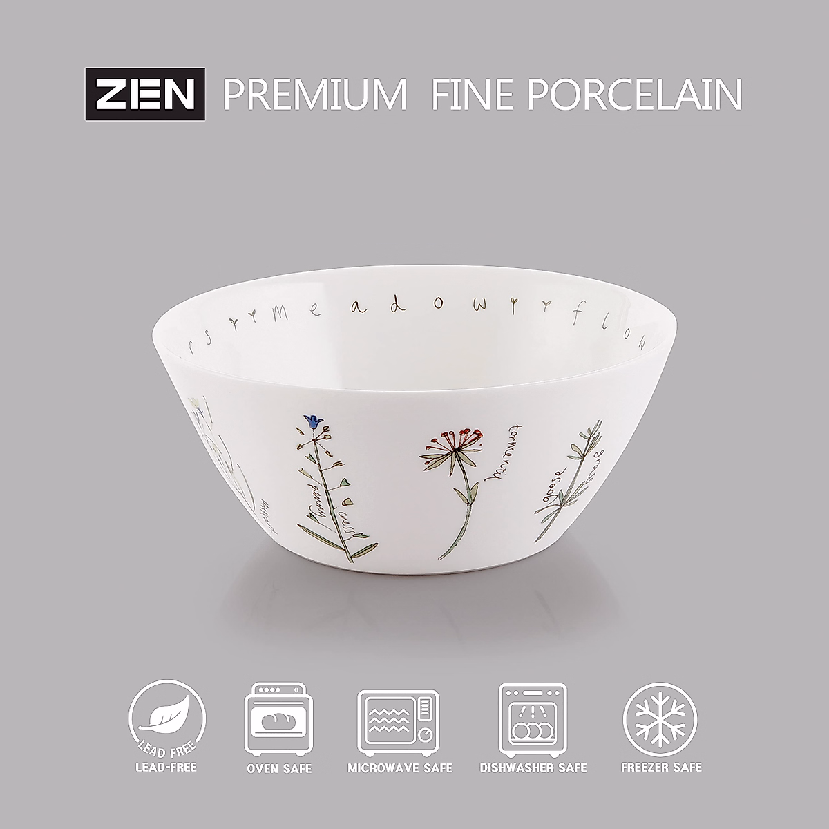 RACHEL BARKER Meadow Flower Porcelain Noodle Salad Bowls 33oz Set of 2