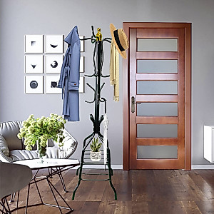 ANAMPION Coat Rack Free Standing Entryway Metal Coat and Hat Hanger Organizer Stand With 20 Hooks Hall Tree stand with 2 shelves Umbrella Tree Stand Black…