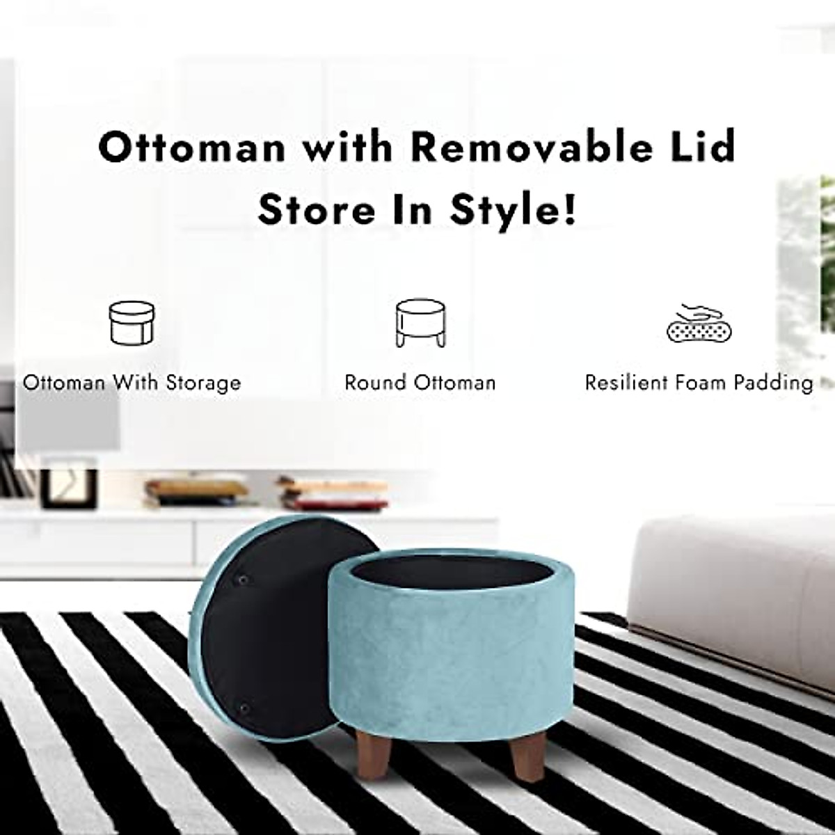 Homepop Home Decor | Upholstered Round Velvet Tufted Foot Rest Ottoman | Ottoman with Storage for Living Room & Bedroom | Decorative Home Furniture, Teal