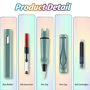 Maikedepot Calligraphy Brush Pens, 6pcs Calligraphy Pen Set Fountain Hand Lettering Pens Fibre Tip with Ink Refill Converter and 48 Ink Cartridges for Beginner and Professional Artists