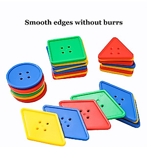 70 Pcs Montessori Lacing Threading Toy - Geometric Shaped Large Beads for Kids Crafts, Preschool Activities and Daycare Toys - Autism Learning Materials and Fine Motor Skills Toys for 3 4 5 6 Year Old