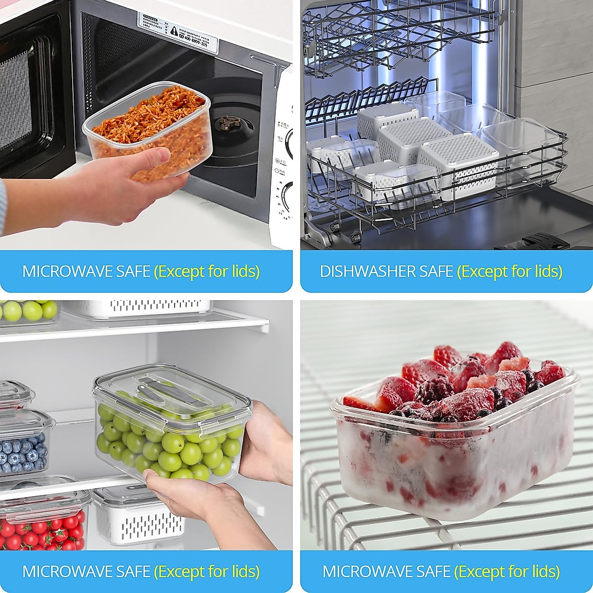 damynuo 10Pack Fruit Storage Containers for Fridge - Fridge Organizers and Storage with Vent and Handle Lids, Fruit Containers for Fridge with Colander, Refrigerator Organizers and Storage Keep Fresh