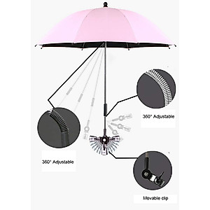 Baby Strollers Umbrella with Adjustable Clamp,Children Buggy Sun-Proof Parasol with Clip On UPF 50+ Great for Pushchair Pram (Blue)