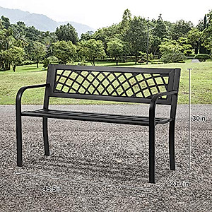 Patio Bench Park Bench Outdoor Bench Garden Bench, Metal Pack Bench with Armrests 480lbs Cast Iron Sturdy Steel Frame Furniture Chair for Porch Entryway Lawn Decor Deck