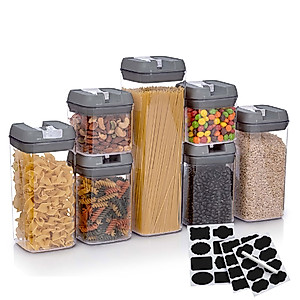 Cheer Collection Airtight Food Storage Containers, Kitchen Storage Containers for Pantry, Set of 7 Food Containers with Lids Airtight, Pantry Storage Containers & Organizers with Lids, Gray
