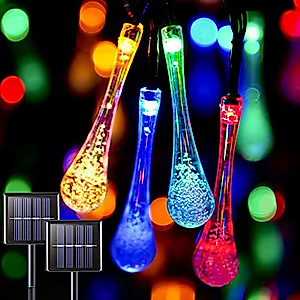 suddus 2 Pack 30 LED Solar String Lights Outdoor Waterproof, Water Drop Solar Lights with 8 Modes, Solar Party Lights Outdoor
