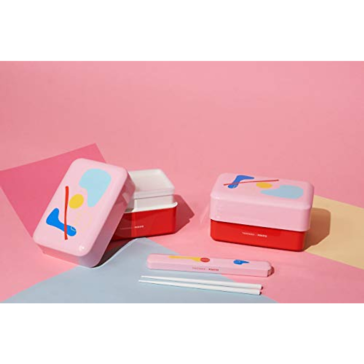 POKETO x TAKENAKA Limited Model, Pool color, Perfect for Lunch Bento Time, Made in Japan (POKETO Nibble Bento Box(Pink x Red))