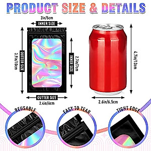 FITIMOR Smell Proof Bag, 100 PCS Mylar Bags, Holographic Bags with Sealing Strip, Resealable Bags for Small Business, Candy, Gift, Packaging Bags for Earring, Nails, Lash, Jewelry (2.4x3.9 Inch)